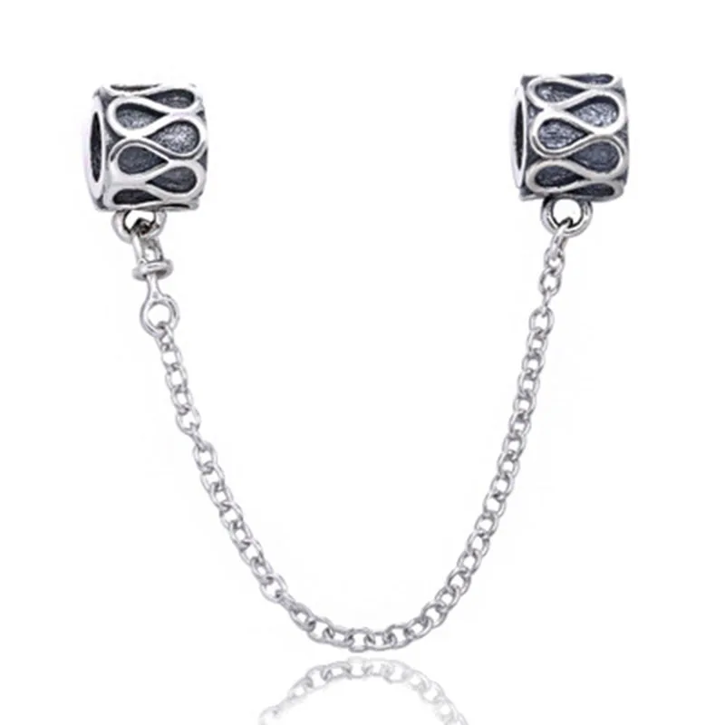 Authentic 925 Sterling Silver Bead Stripe Safety Chain Charm Fit ...