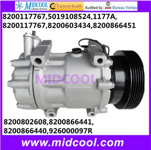 HIGH QUALITY AUTO AC COMPRESSOR 7V16 FOR RENAULT 8200802608 8200866441 ...