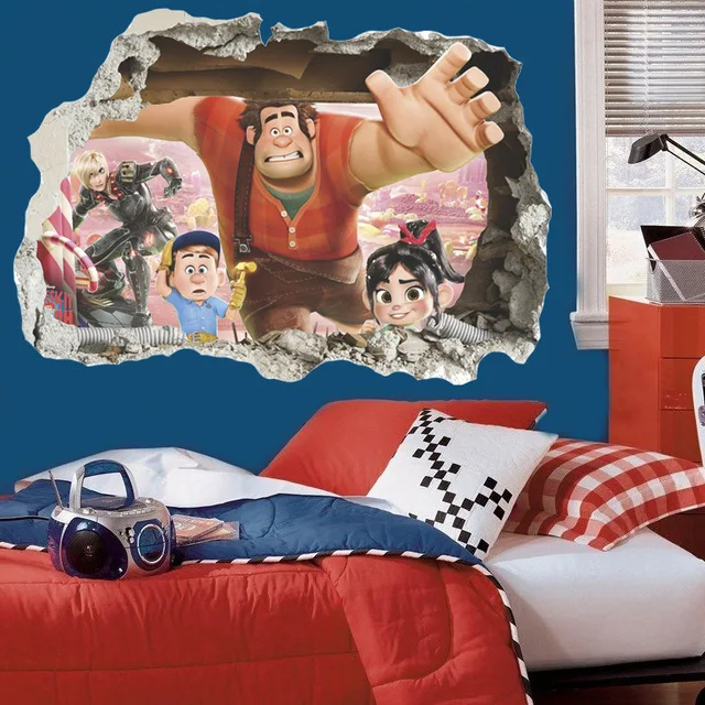 % 3d Effect Wreck-it-ralph Breaking Through Wall Decals Kids Rooms Home ...