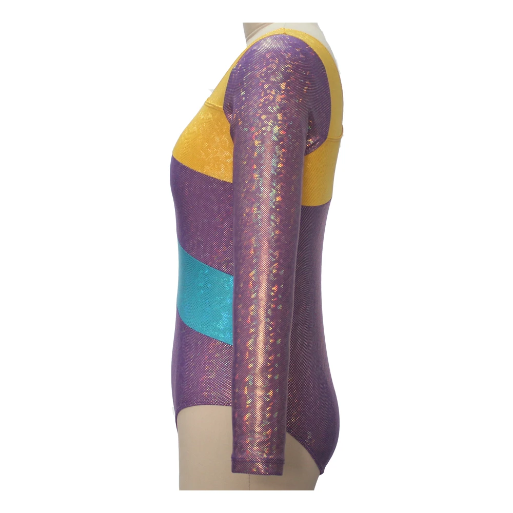 Shiny Gymanstic Long Sleeve Leotard Purple NylonLycra Spotted Laser ...