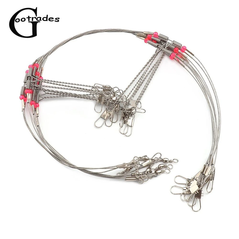 10 Pcs Fishing Wire Trace Stainless Leader Trace With Snap Nylon Coated ...