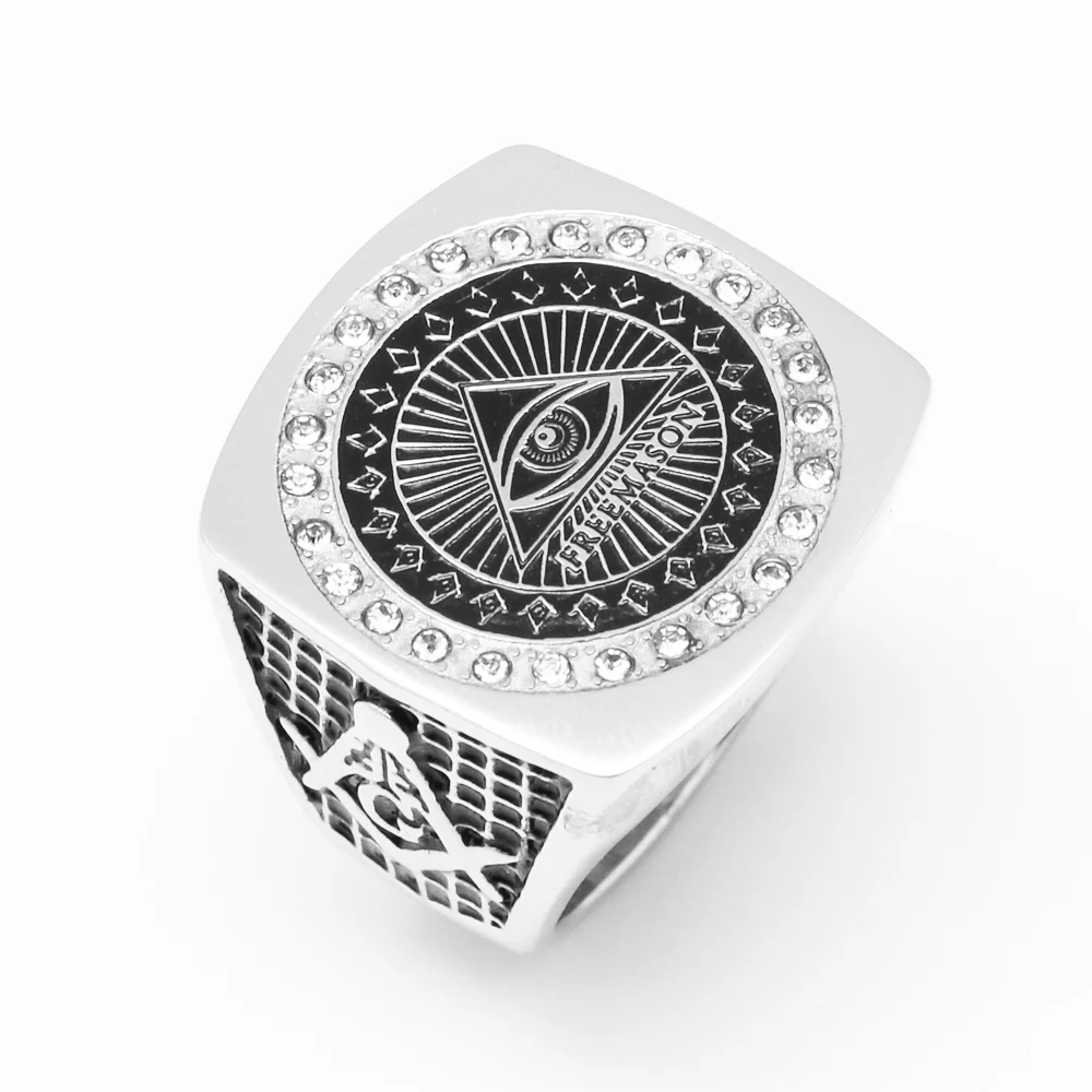 Stainless Steel Mens Silver Full Metal Eye of Horus Pyramid Ring ...