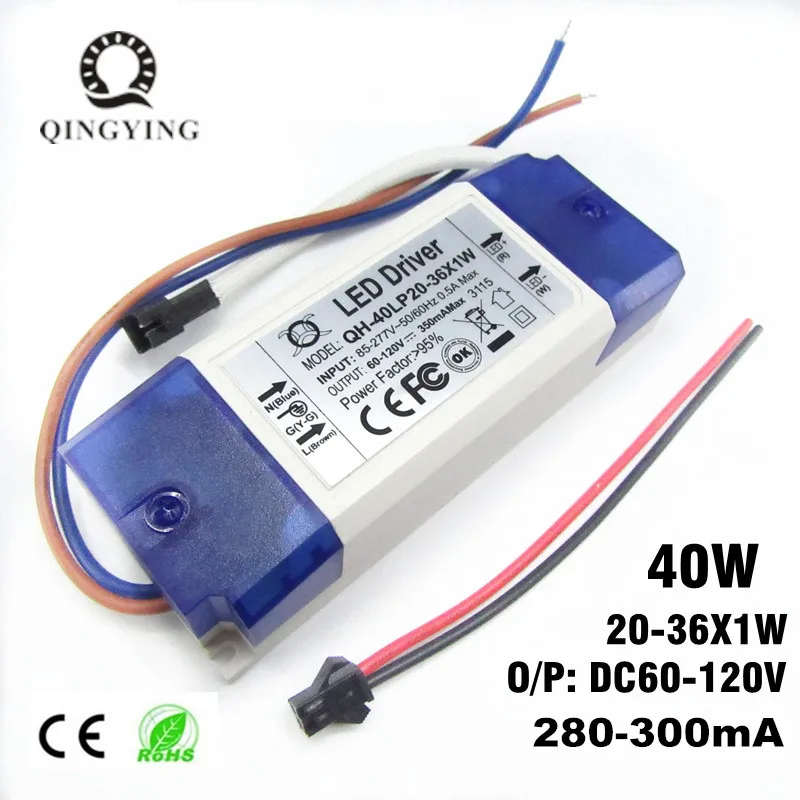 1pcs 20w 30w 40w Led Driver 20-36x1w 300ma Dc60-120v High Power Led ...
