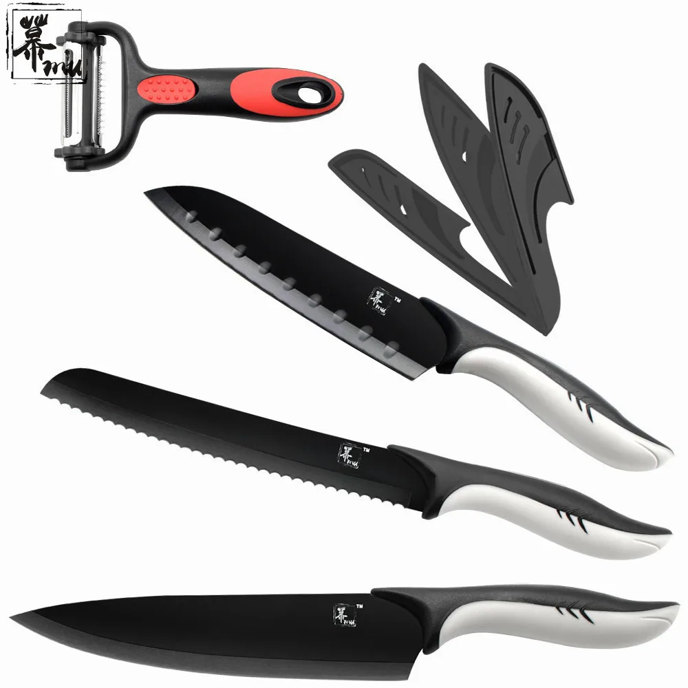 4 Pcs Faca de Cozinha Set Facas de Aço Inoxidável Marca MU Chef Santoku ...