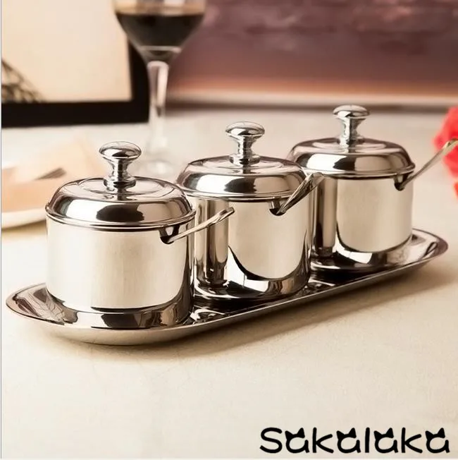 304 stainless steel 3pcs flavored seasoning pot suit seasoning can set ...