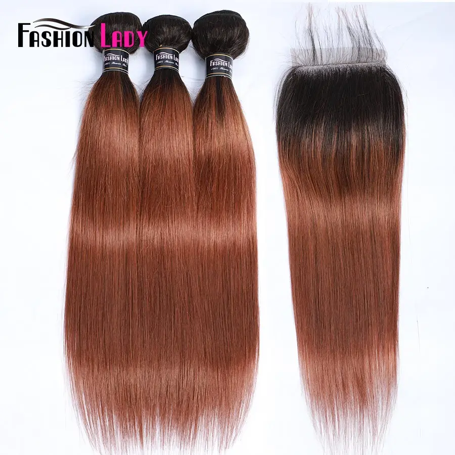 Fashion Lady Pre Colored Ombre Bundles With Closure 1B/30 Two Tone ...