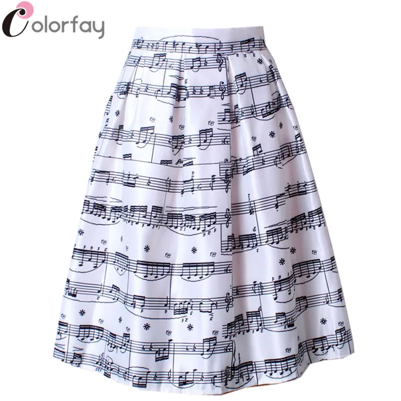 New Fashion Women Piano Music Note Melody Print Pleated High Waist Fall ...