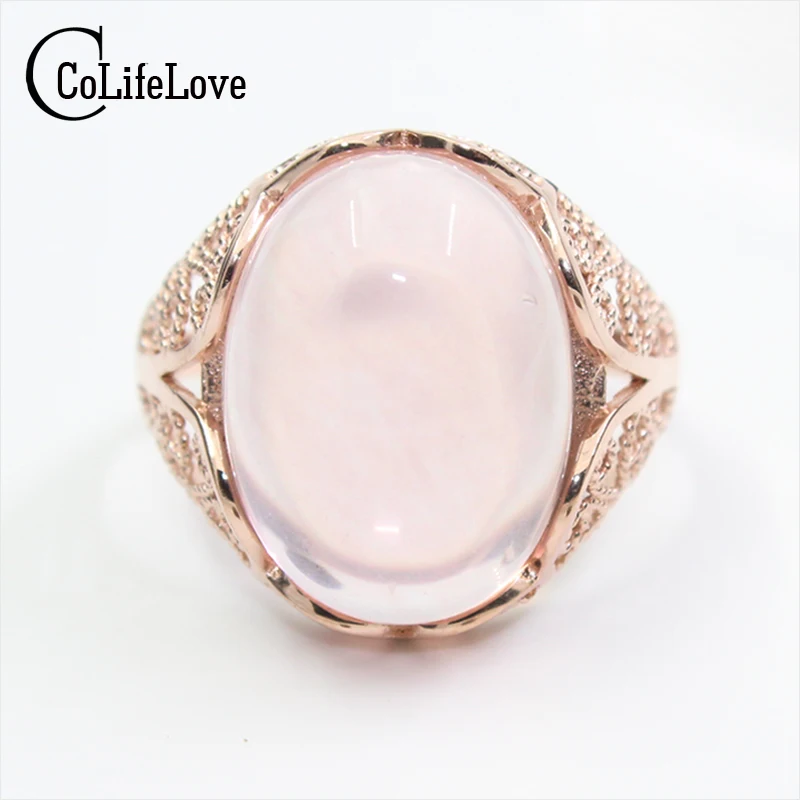 Anillo romántico de cuarzo rosa para mujer, anillo de piedras preciosas ...