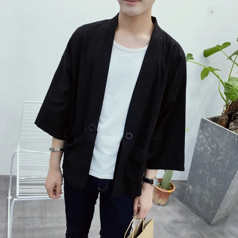 2017 Autumn Japan Harajuku Style Male Kimono Oversized Thin Solid ...