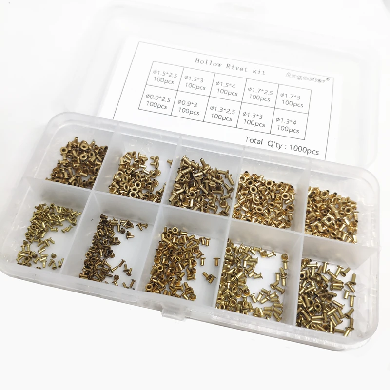 1000PCS Copper hollow rivet Kit M0.9,M1.3,M1.5,M1.7*2.5/3/4mm double ...