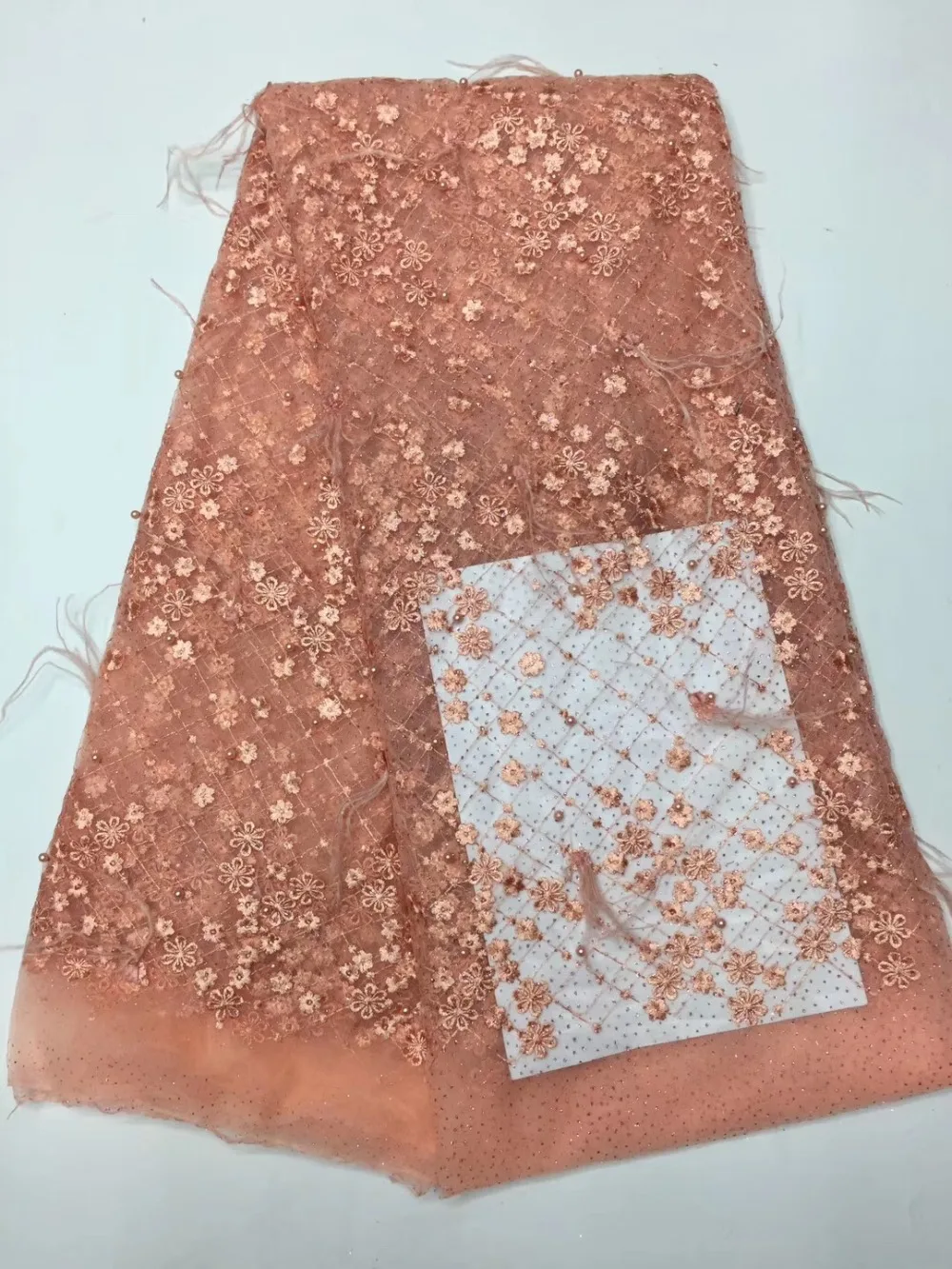 French Lace Fabrics peach color High Quality African Net Lace With ...