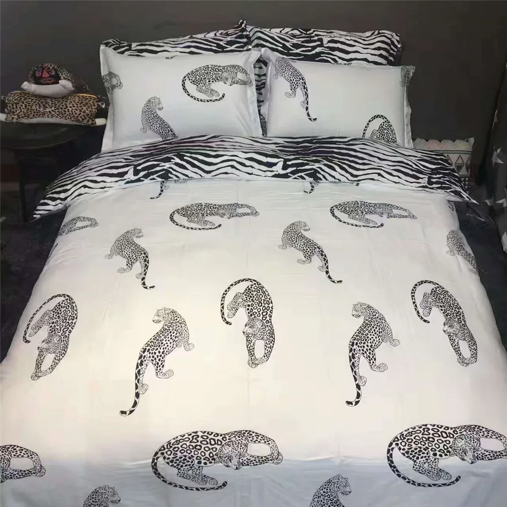 100 Cotton Black White Sexy Leopard Bedding Sets Queen Size White
