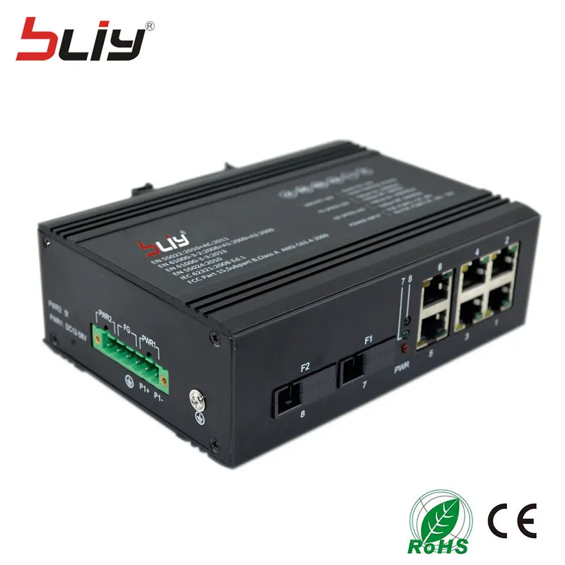 8 port fiber optic ethernet industrial switch with 2 fiber ports and 6 ethernet ports|fiber port ...