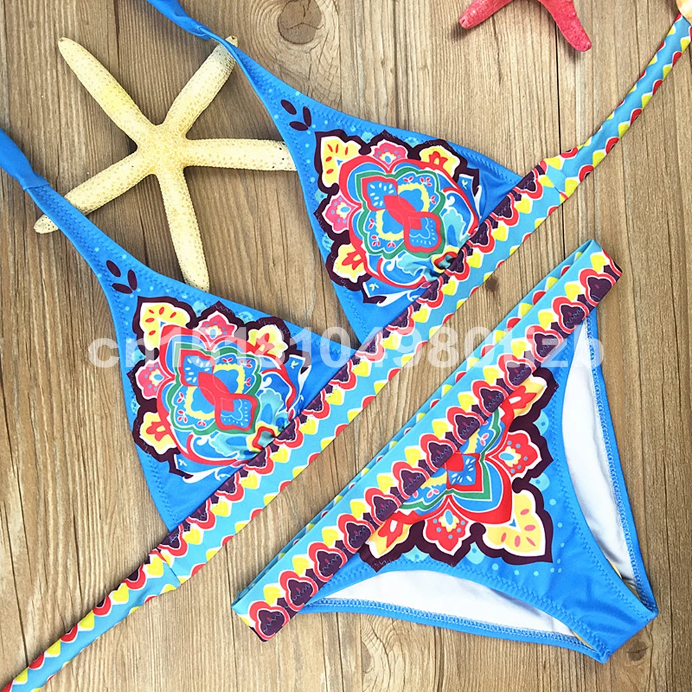 Hongfenyueding Swimsuit Brazilian Bikini Print Thong Micro Bra Sexy