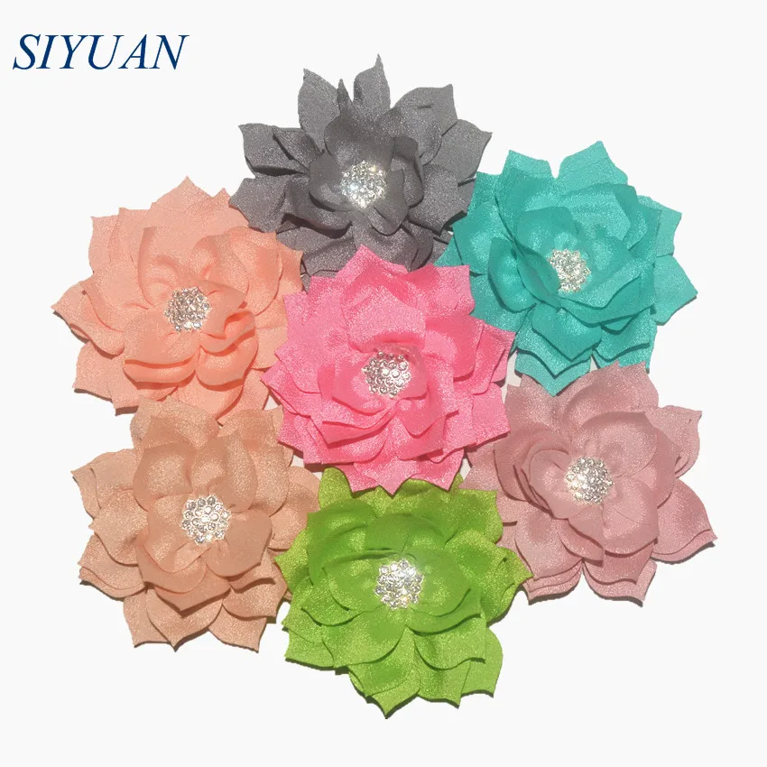 40pcs/lot 3.2'' Fabric Double Layer Lotus Flower with Hair Clip ...