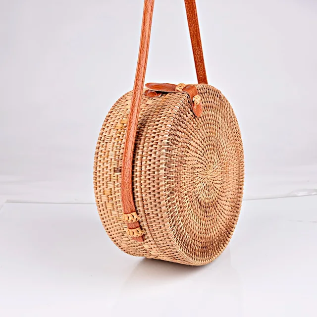 Round Rattan Crossbody Bag | semashow.com