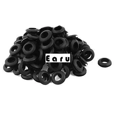 100 x Black Rubber 14mm Open Hole Ring Dual Side Cable Wiring Grommet ...