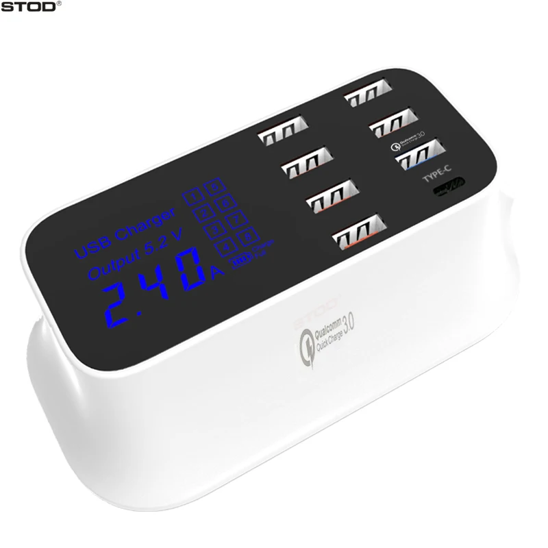 BOTD Smart USB Charger 40W LED Display 8 Port Type C Quick Charge 3.0 ...