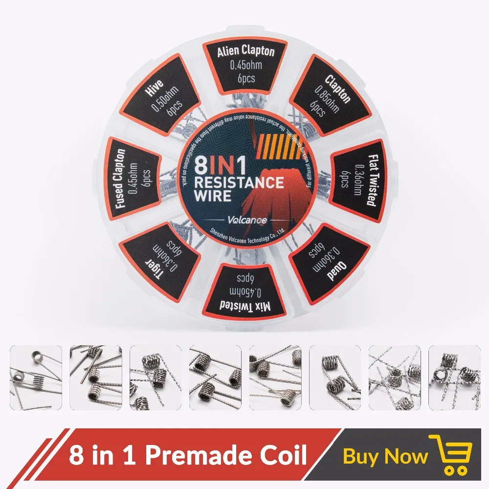 Volcanee 8 in 1 Prebuilt Coil Clapton Coil Alien Tiger Hive Quad Flat ...