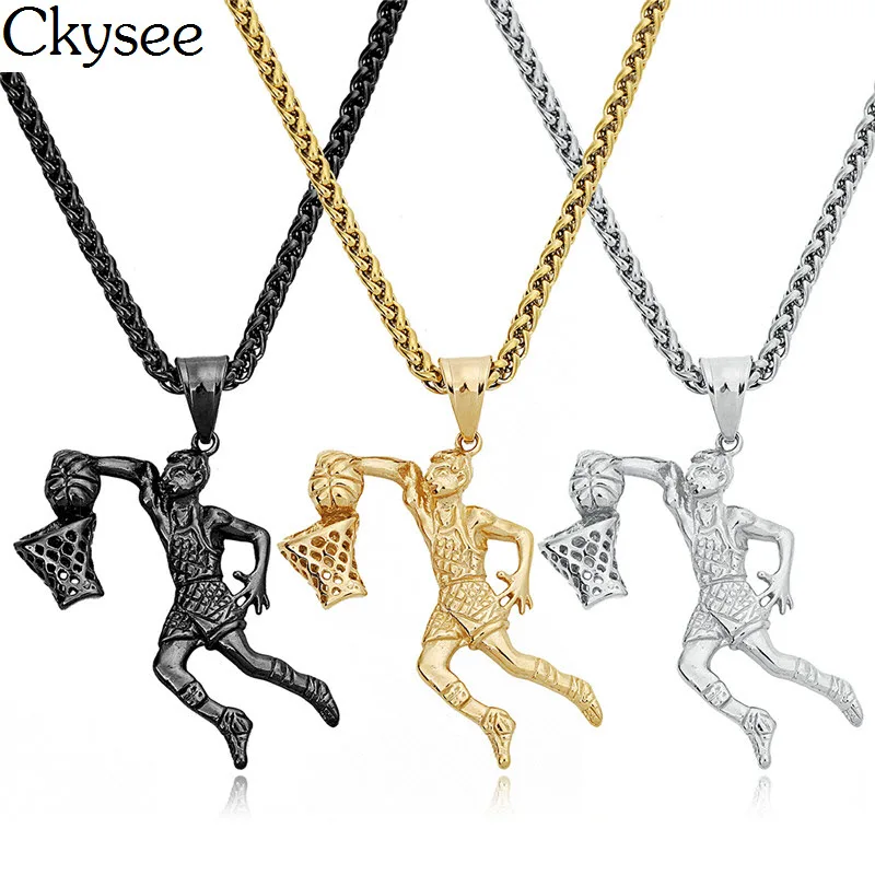 Ckysee Slam Dunk Basketball Player Pendant Necklaces Gold Black ...