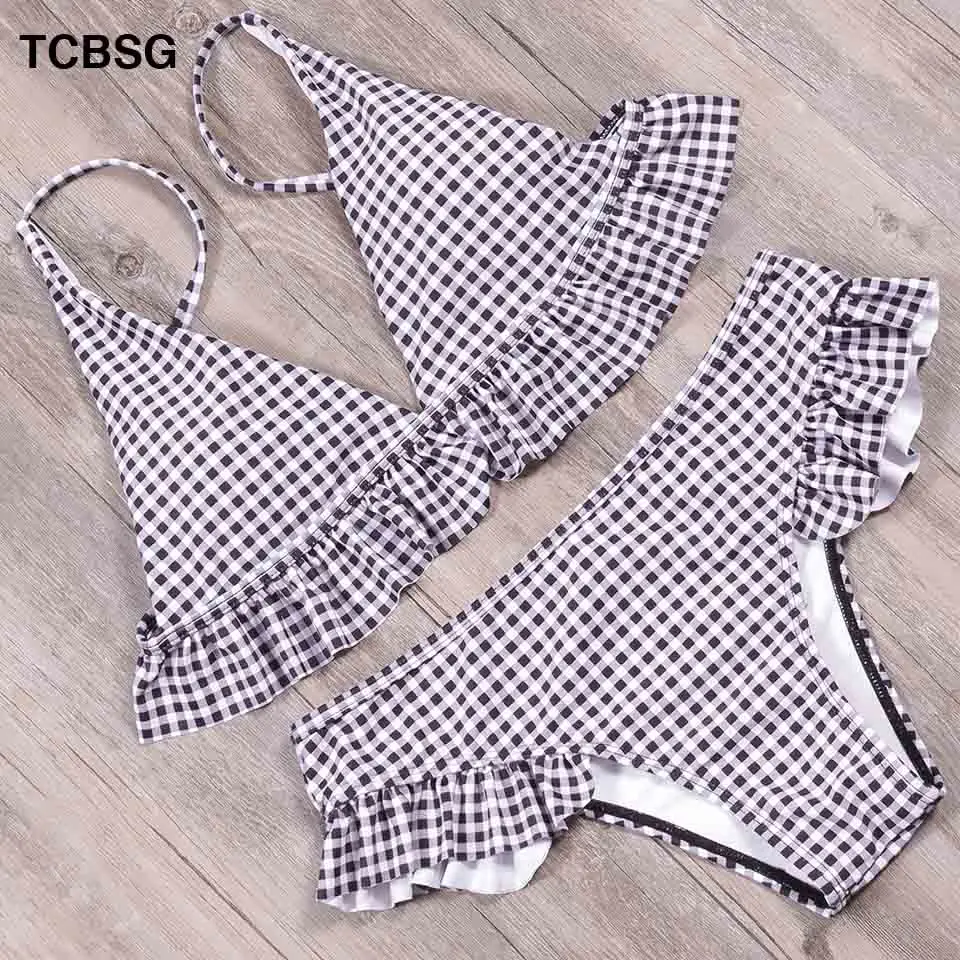 TCBSG 2019 New Sexy Women Bikinis Swimsuit High Top Plaid Swimwear ...