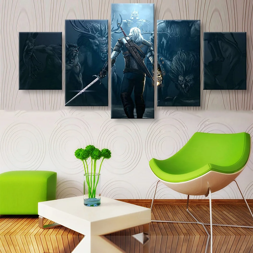 5 Piece The Witcher 3 Game Characters Landscape Posters Painting on ...