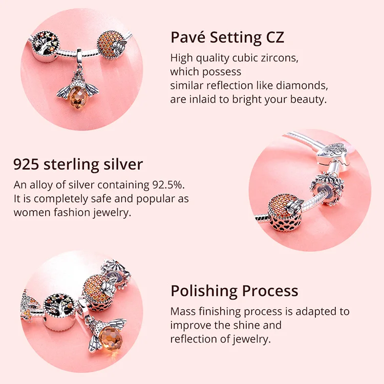 WOSTU,, настоящее 925 пробы, серебряный, Пчела и Маргаритка, желтый, стильный браслет для женщин ...