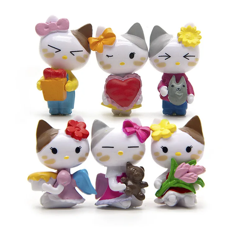 6PCS/SET Kawaii Hello Kitty KT cat Action Figure Toys doll Cartoon 4 ...