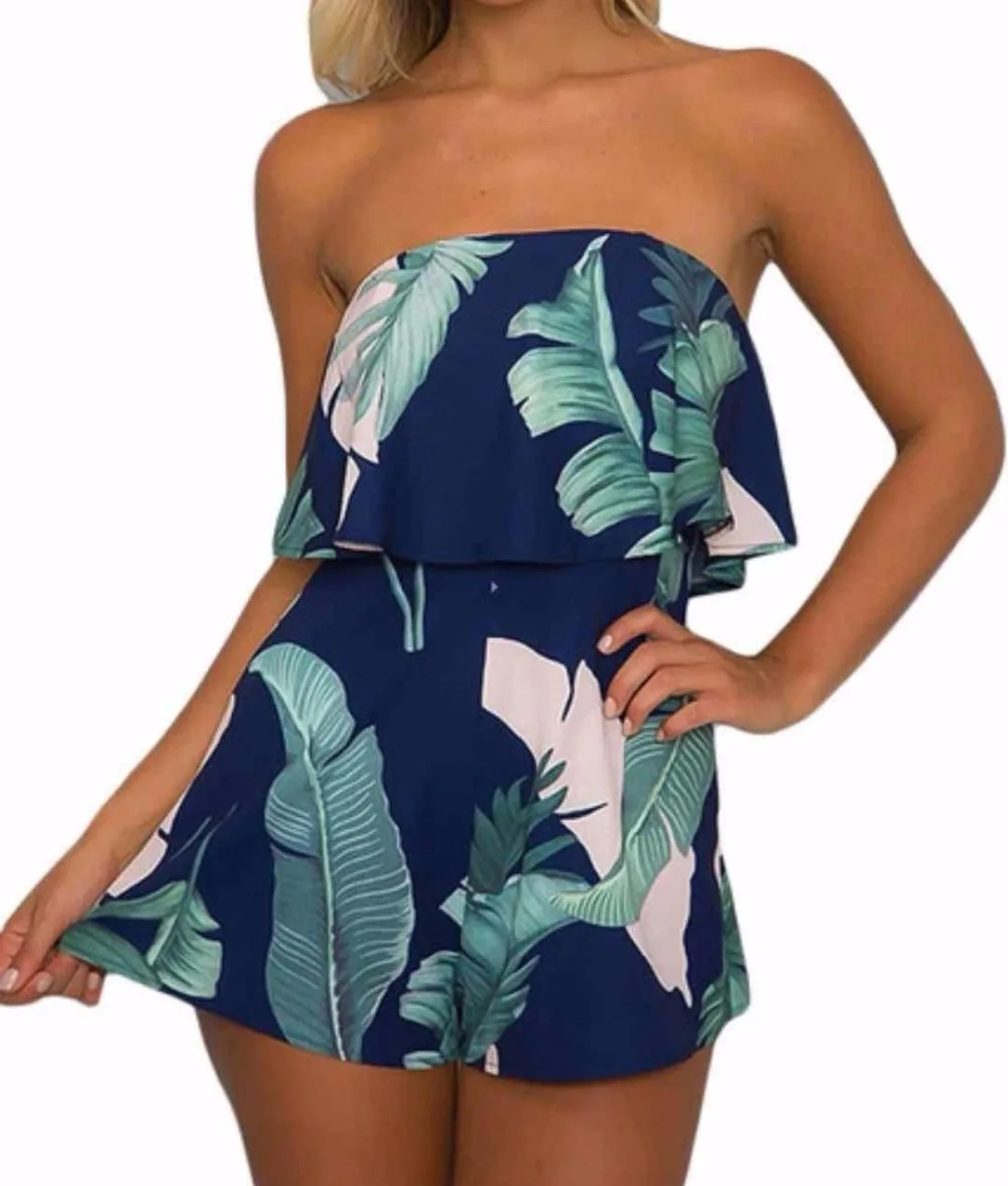 2018 Sexy Beach Cover Ups Leaves Print Women Playsuits Bikini Cover Up Beachwear Women Bodysuit