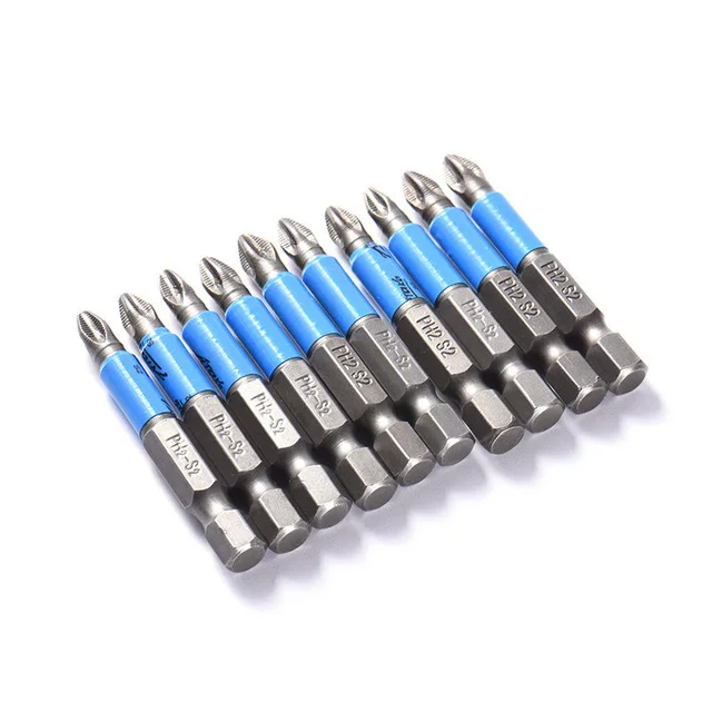 10pcs Magnetic Anti Slip Screwdriver Bits Set Ph2 50mm Single Side Power Tools Hex Shank Screw ...