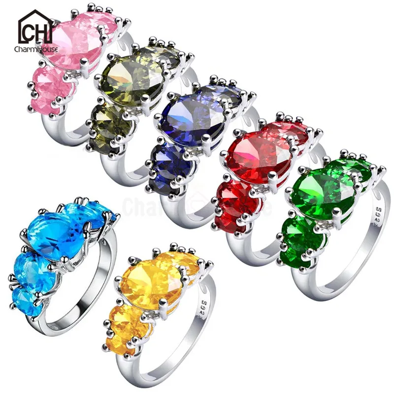 Wedding Women Rings with Stones White Gold Color 9 Colors Crystal Ring ...