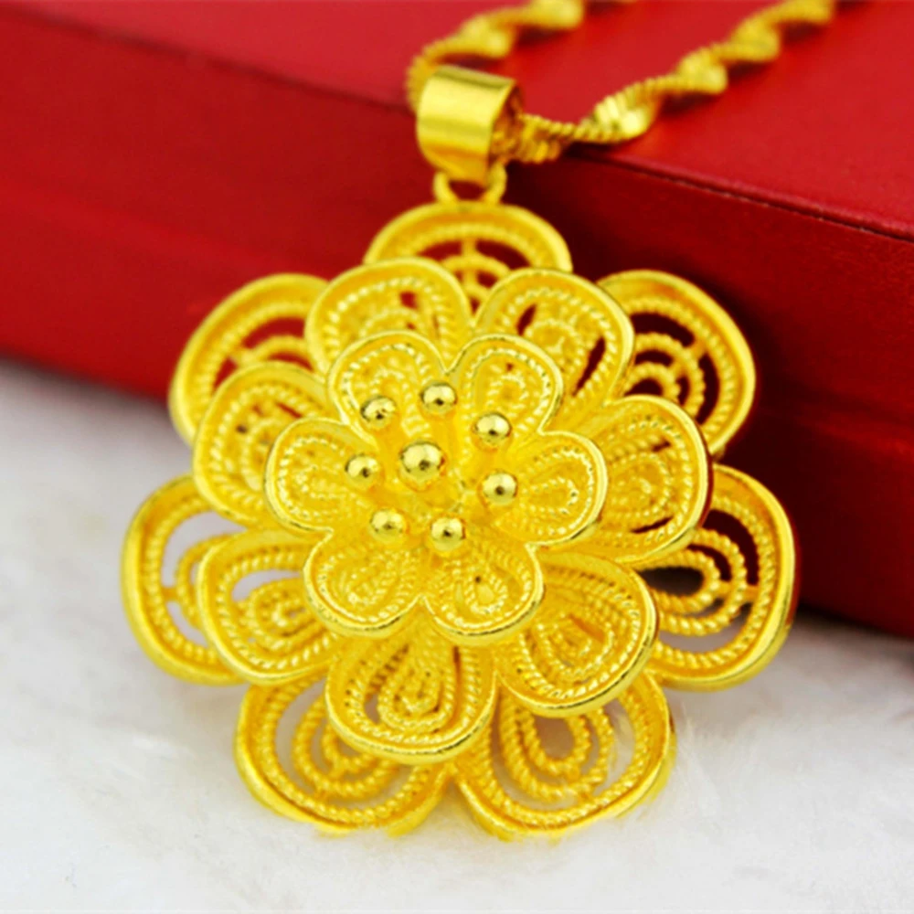 Filigree Pendant Chain Yellow Gold Filled Flower Pendant Chain For ...