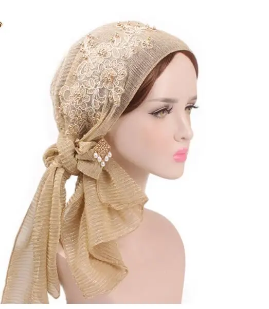 Wholesale Shinny Muslim Hijab Cap Pleated Headscarf Golden Starry ...