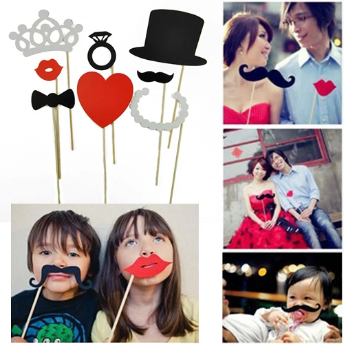 8Pcs DIY Photo Booth Props Mustache Lip Ring Heart Crown Stick Lovely ...