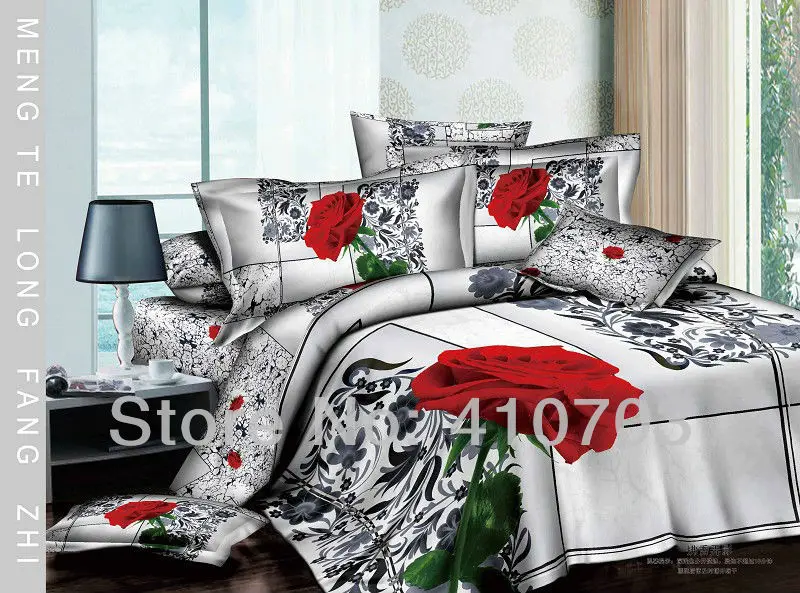 Black White Rose Flowers Print Cotton Full and Queen Duvet Cover ...