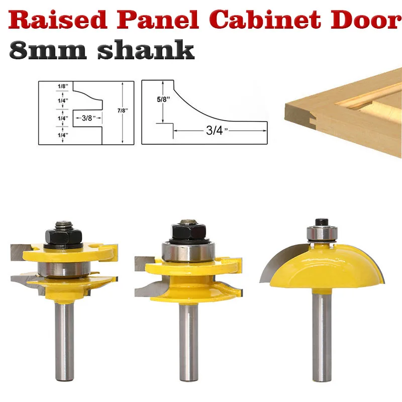 3PC 8mm Shank high quality Raised Panel Cabinet Door Router Bit Set 3 ... 3PC 8mm Shank high quality Raised Panel Cabinet Door Router Bit Set 3 ...