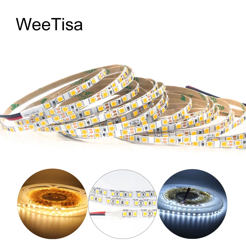 5M LED Strip 12V DC SMD 2835 4MM 8MM 120LEDs/M Slim Strip Light Warm ...