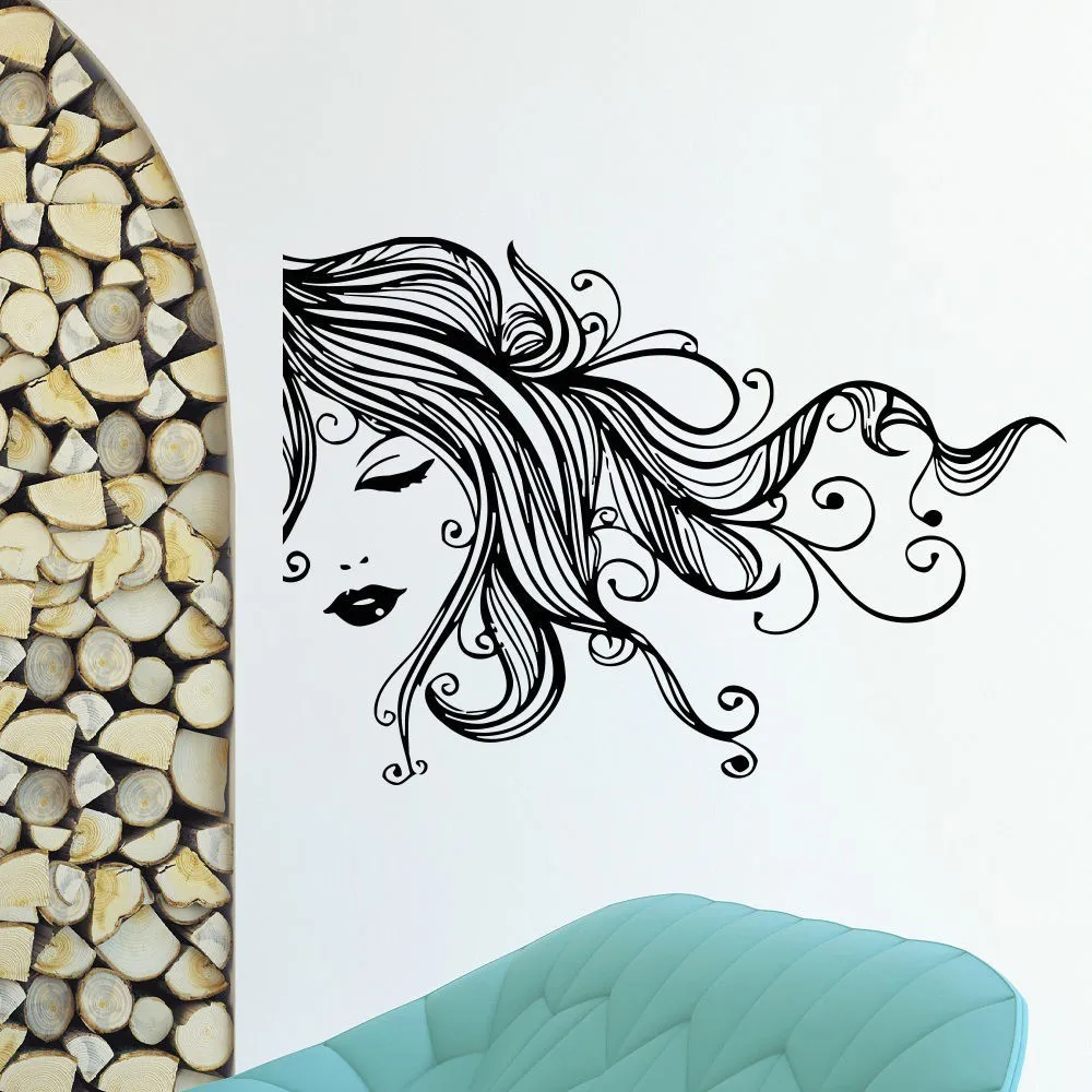 Hair Salon Sexy Girl Long Hair Vinyl Wall Decal Beauty Salon