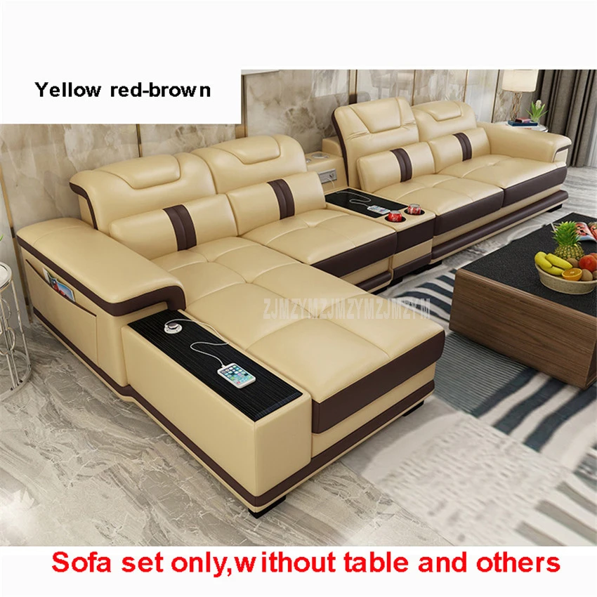 1Set 4 Seat First Layer Real Leather Living Room Sofa Set Corner Sofa ...