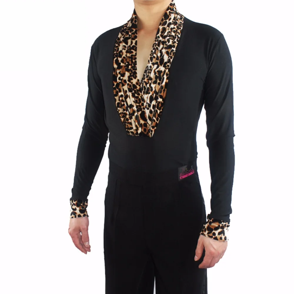 Cheap Latin Dance Shirts For Males Black Leopard Cotton Original Tops ...