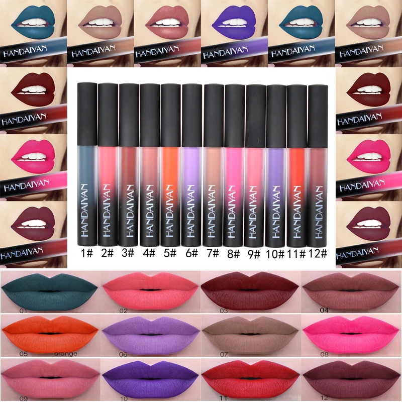 HANDAIYAN 12 Colors Matte Liquid Lipstick purple red Waterproof Lip ...