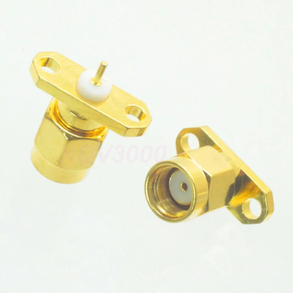 10pcs Connector RP*SMA male jack pin 2 holes flange PTFE solder cup ...