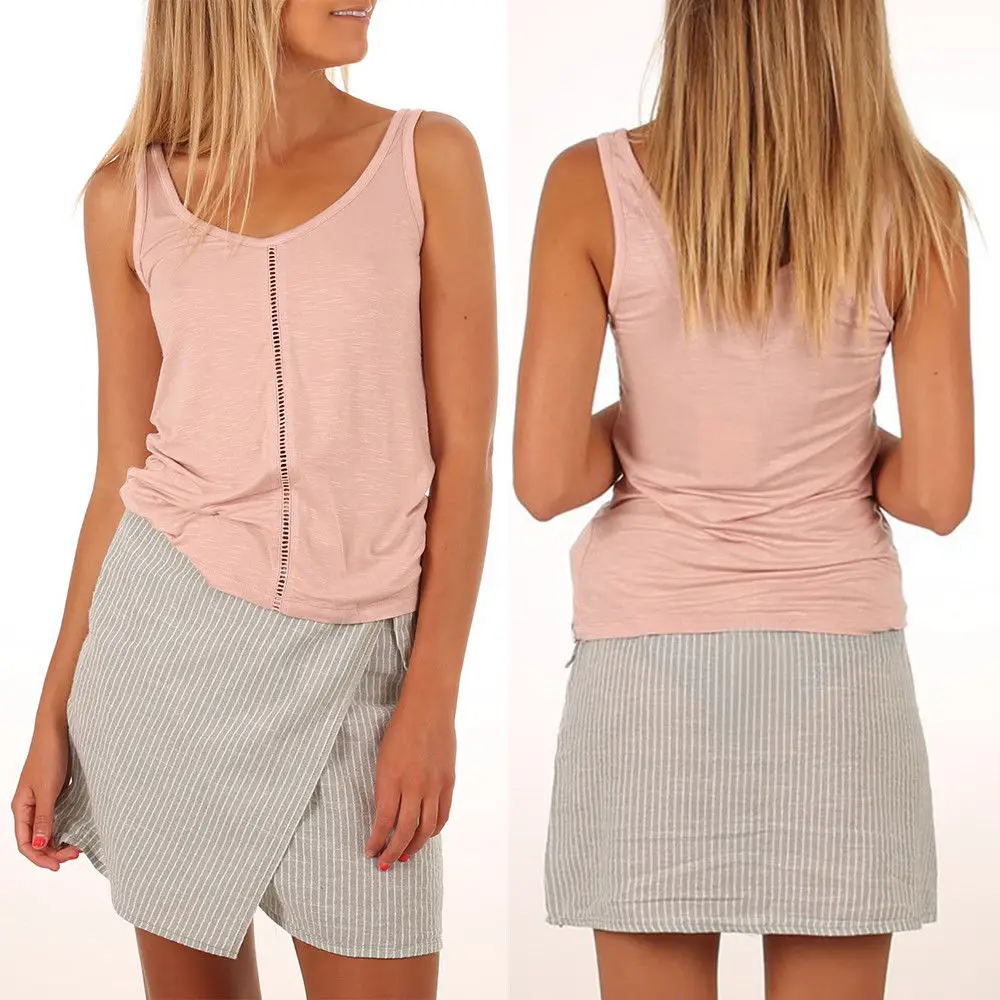 Hollow Out Sexy Crop Tops Fashion Summer Loose Crop Top Sleeveless Pink T Shirt Sexy Tee T Shirt