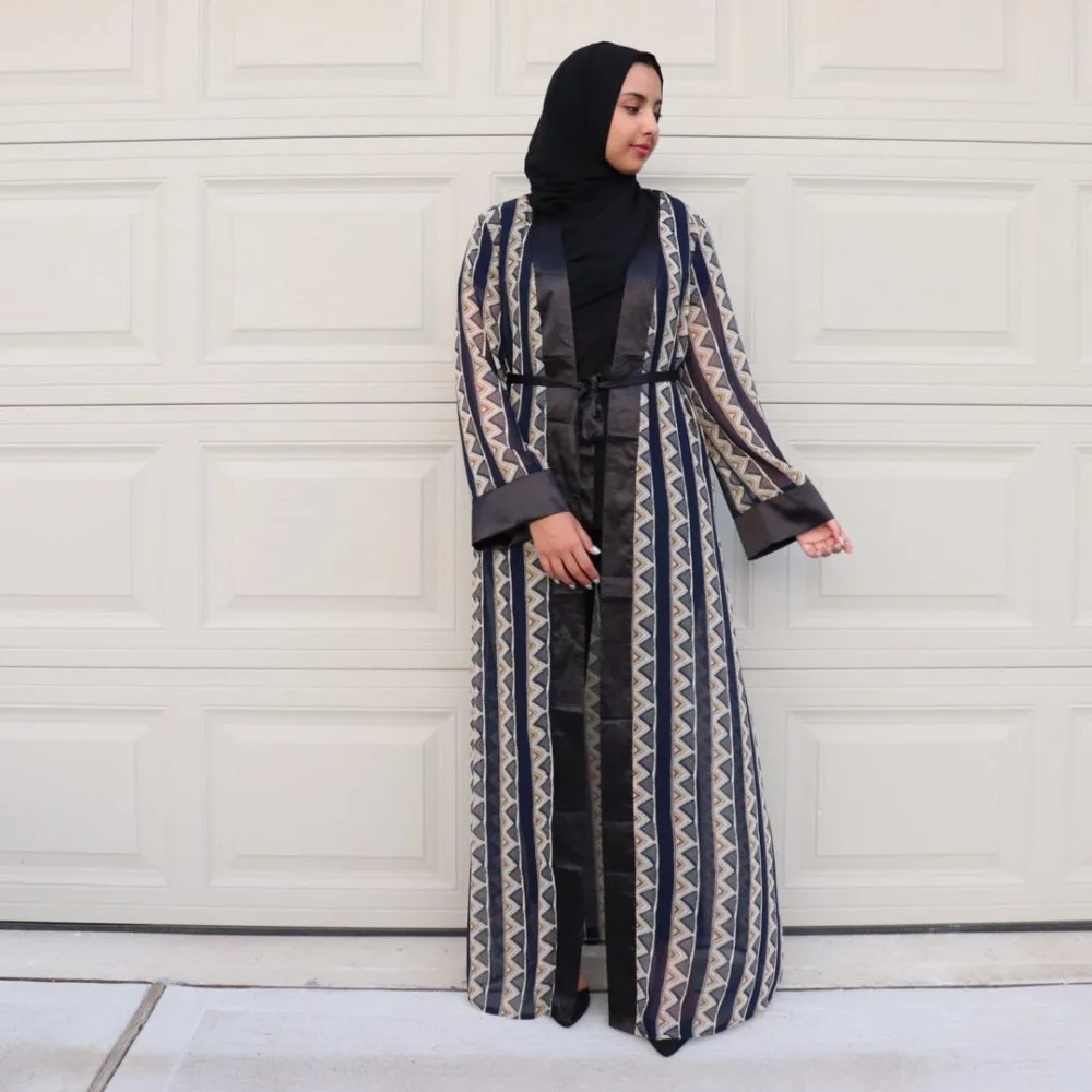 Muslim Cardigan Abaya Geometric Print Dresses Islamic Women Clothing ...