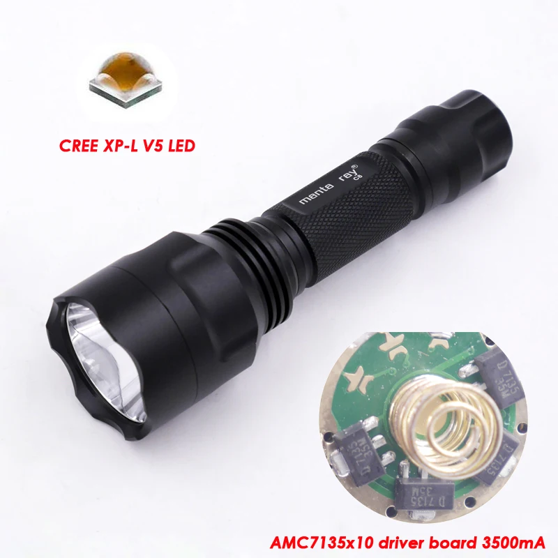 C8 Black Cree Xp-l V5 Amc7135*10 3500ma 2/3/5-mode Led Flashlight ...