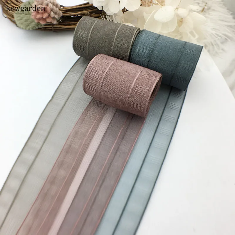 Kewgarden Stripe Yarn Organza Ribbons 1" 1 1/2" Handmade Tape DIY ...