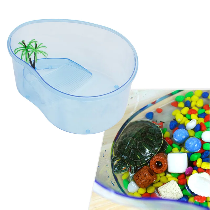 Small Turtles Container Reptile Cage Carriers No Cover Basking Island ...