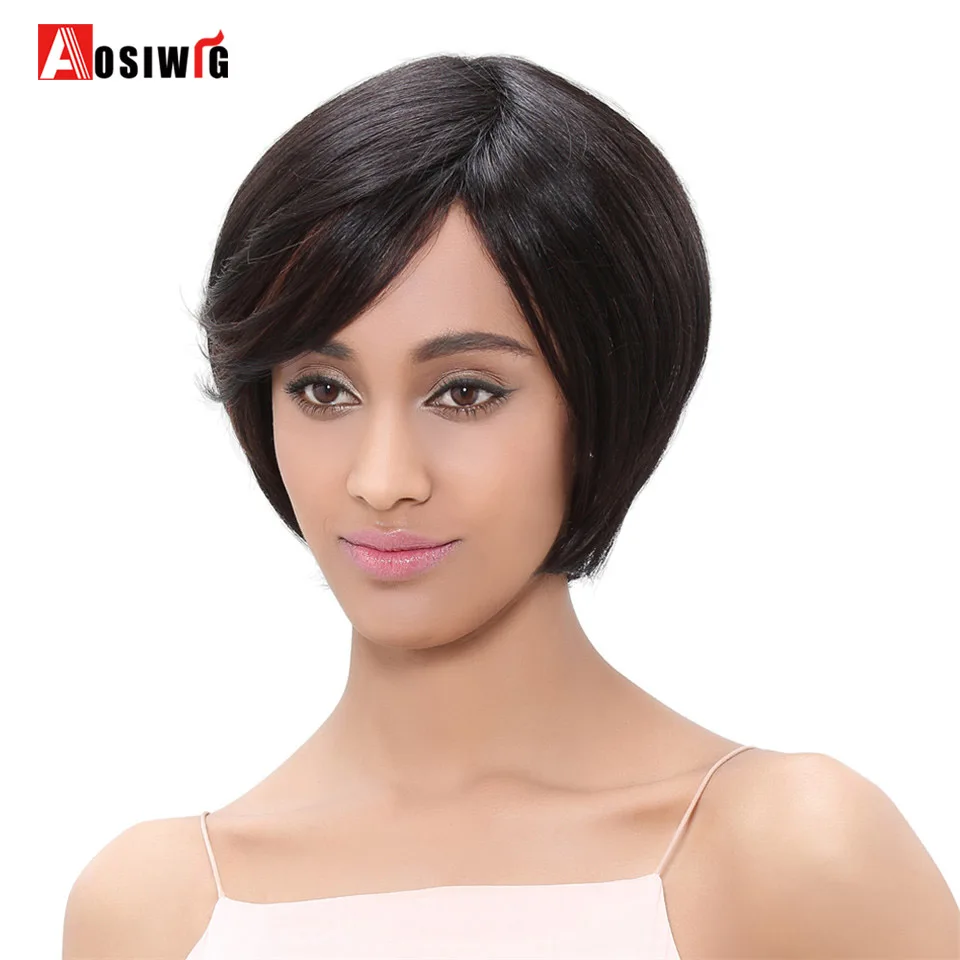 AOSI WIG High Temperature Fiber Synthetic Short Straight Wigs For Women ...