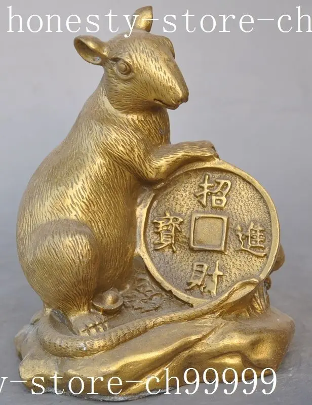 christmas 15 cm chinese fengshui copper brass wealth Zodiac Murine Rat ...