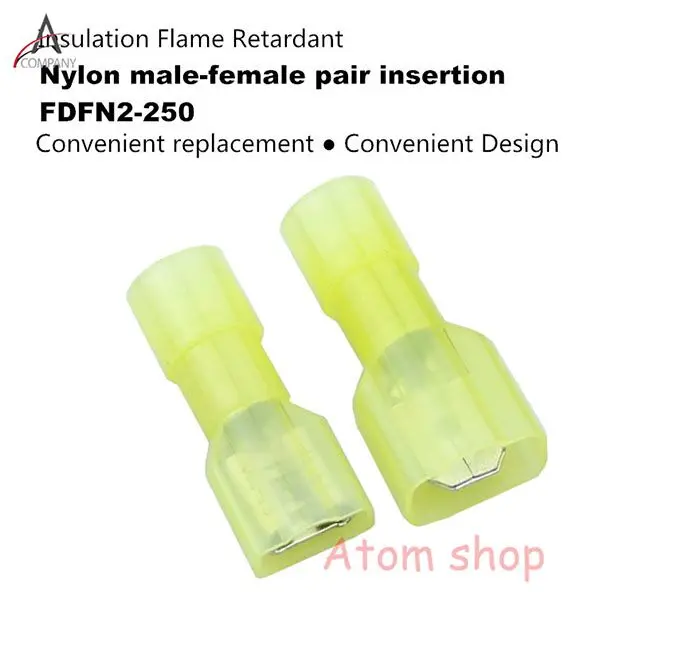 100PCS yellow Nylon male female fully insulated terminal FDFN (MDFN) 5. ...